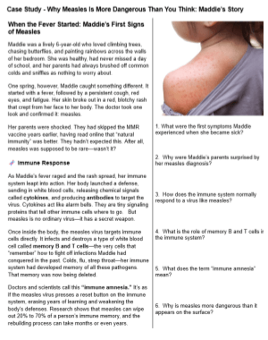 Case Study – Measles, Immunity, and Vaccines